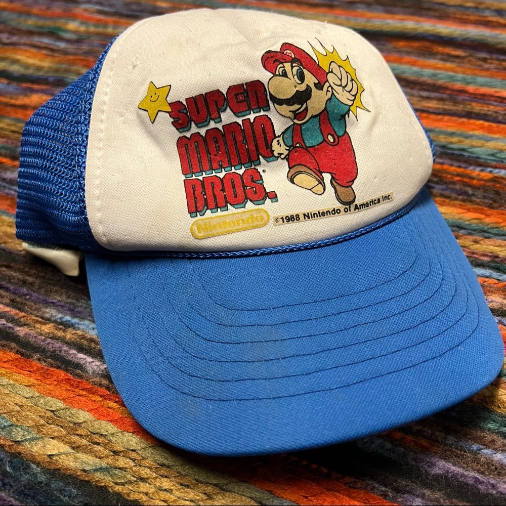 80s Vintage Super Mario Bros Nintendo Promo Trucker H… - Gem